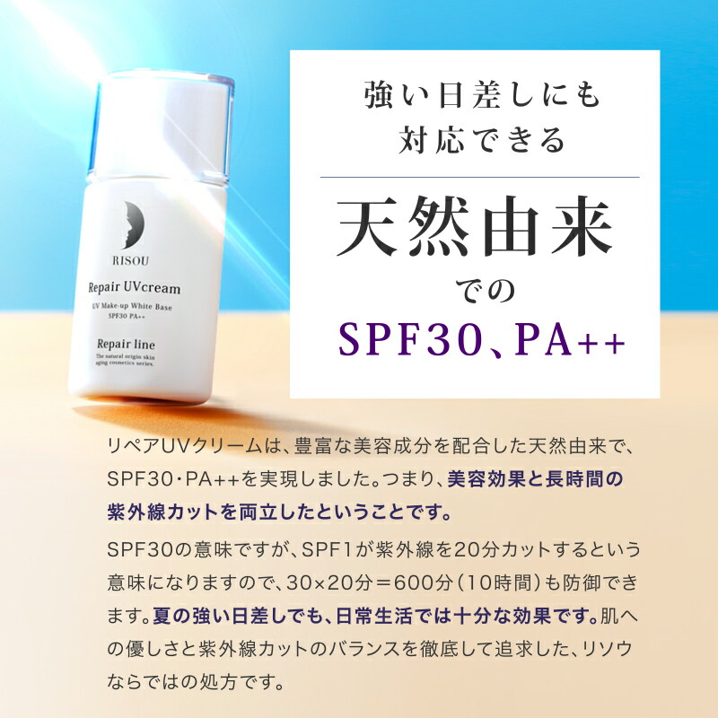 【リソウ公式】リペア UVクリーム SPF30 PA++ 40g 日焼け止め ブルーライトカット 紫外線吸収剤不使用 ノンケミカル 無添加 敏感肌 日焼け止めクリーム 顔 紫外線 ブロック 近 ...