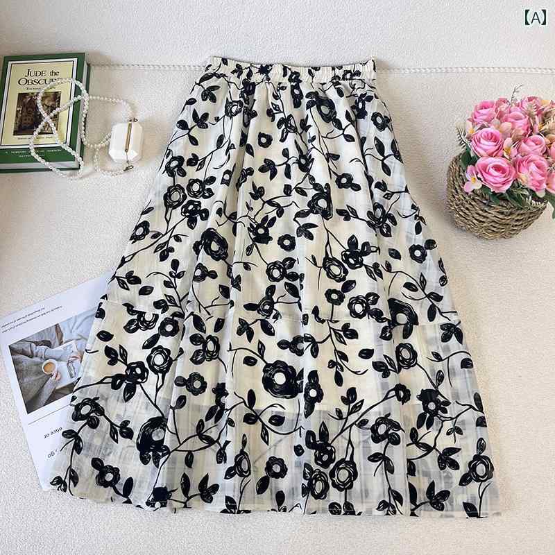 【楽天市場】パンツドレス レディース 伸縮性の ある ハイウエストの 花柄 スカート レディース ミディアム 丈 フレンチ レトロ プリント ...