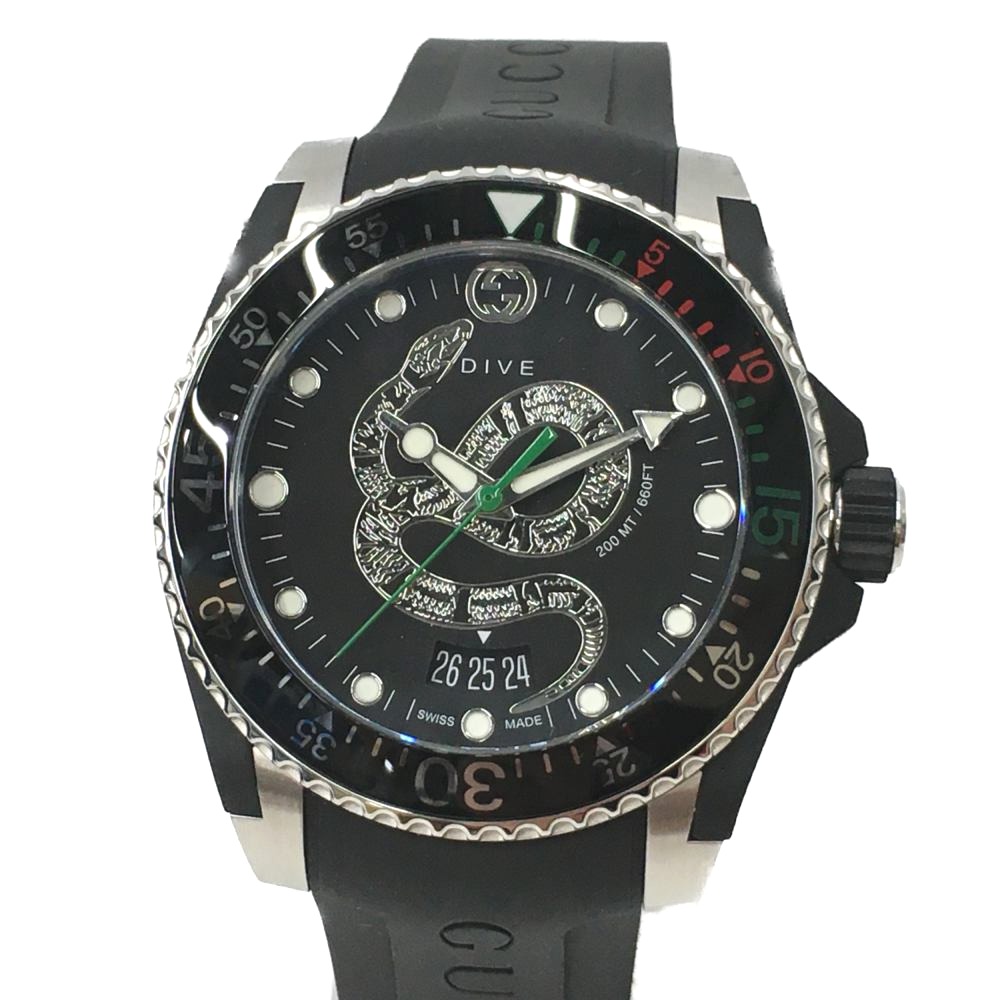 【楽天市場】 【中古】GUCCI グッチ 腕時計 ダイヴ スネーク 136.3 YA136323 ブラック Aランク：リサイクルビッグバン楽天市場店