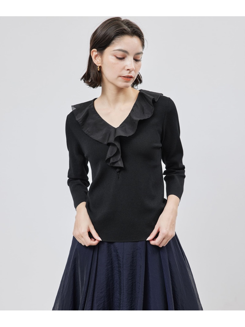 【楽天市場】【SALE／60%OFF】Vネックラッフルニット ROPE' ロペ トップス ニット ブラック ホワイト【RBA_E】【送料無料 ...