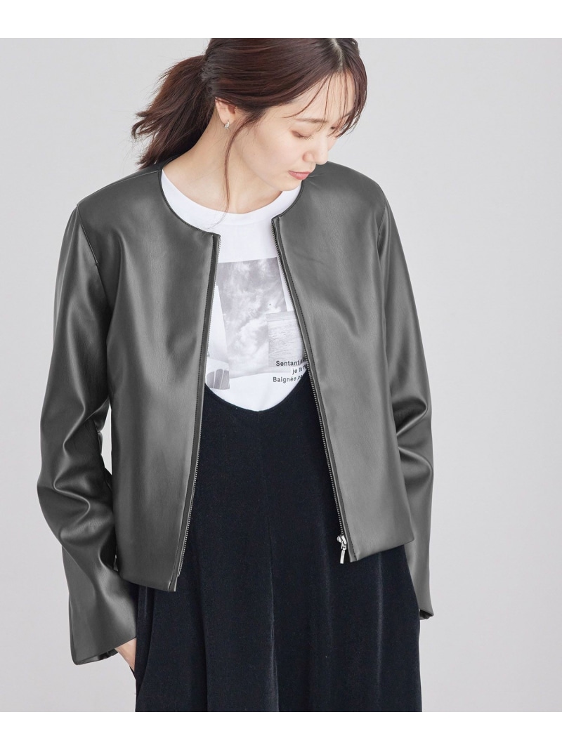 【楽天市場】【SALE／50%OFF】シンセティックレザーノーカラージャケット ROPE' PICNIC ロペピクニック ジャケット・アウター ノーカラージャケット ブラック ベージュ ...