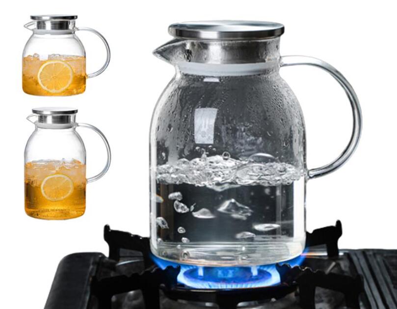 【楽天市場】大容量 耐熱 ガラスピッチャー 1800ml ガラスポット 1200ml 直火電気ケトル対応 直火 2000ml ティーポット 冷水筒 ホウケイ酸ガラス 洗いやすい ステンレス ...