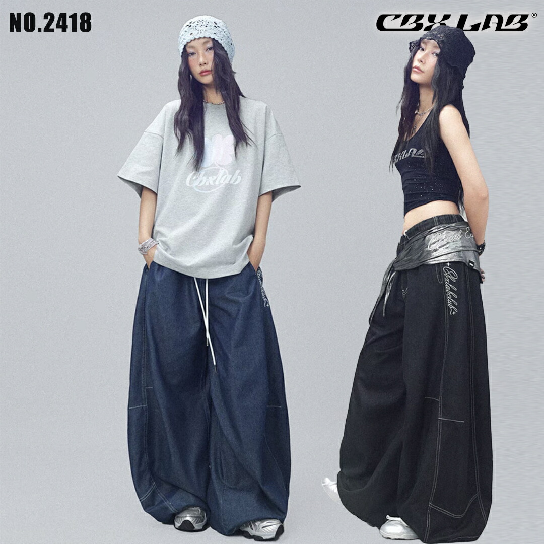 【楽天市場】【CBX LAB】デニム パンツ レディース ブラック ブルー ダンス 衣装 ワイドパンツ パンツ 秋 春 夏 薄手 練習着 ...