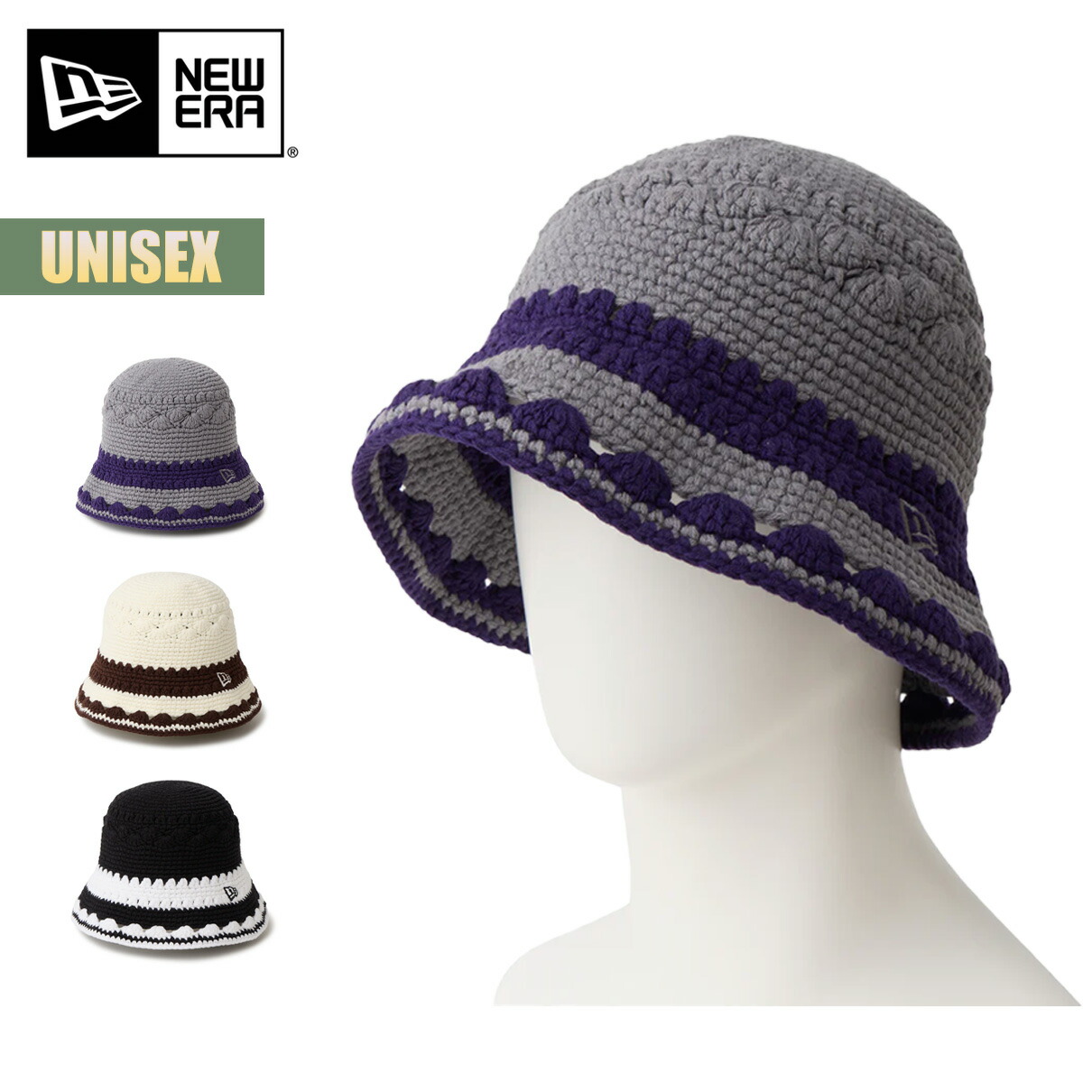【楽天市場】ニューエラ ハット 帽子 NEW ERA クロシェ ニットバケット ボーダー Crochet Knit Border 手編み ...
