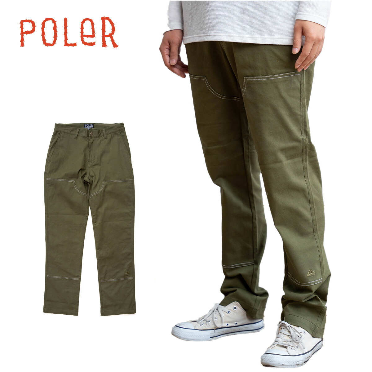【楽天市場】ロングパンツ メンズ POLER CAMPO PANTS ポーラー カンポパンツ チノパン 刺繍ロゴ 無地 コットン ストレッチ ストリート カジュアル シンプル カーキ ...