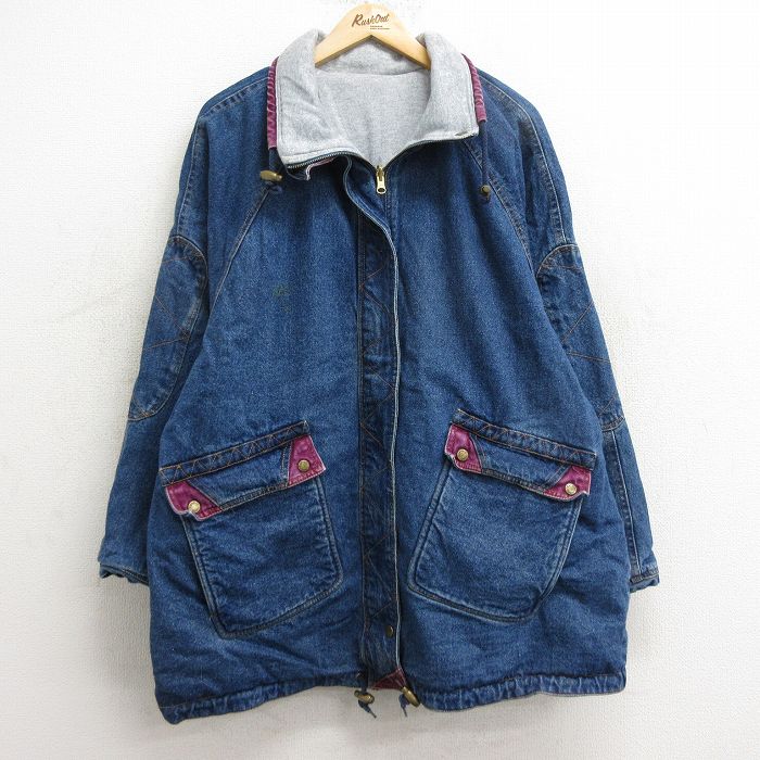 【楽天市場】【30%OFF】【中古】古着 長袖 デニムジャケット レディース 90年代 90s リバーシブル ラグラン ヒジ当て 大きいサイズ 2L LL ビッグシルエット ゆったり ビッグ ...