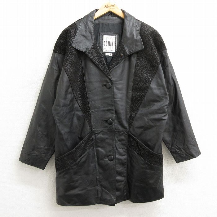 【楽天市場】【中古】古着 長袖 レザージャケット レディース 90年代 90s ロング丈 黒 ブラック 中古 アウター 革ジャン 皮ジャン ...