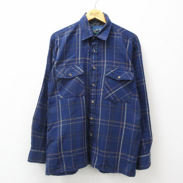 【楽天市場】【中古】古着 長袖シャツ メンズ 90年代 90s 濃紺他 ネイビー チェック Lサイズ 中古 トップス | 春夏 春物 春服 ...
