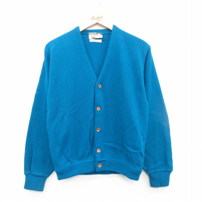 【楽天市場】【中古】古着 長袖 ニット カーディガン メンズ 80年代 80s 無地 アクリル 青緑 Mサイズ 中古 トップス | 春夏 春物 ...