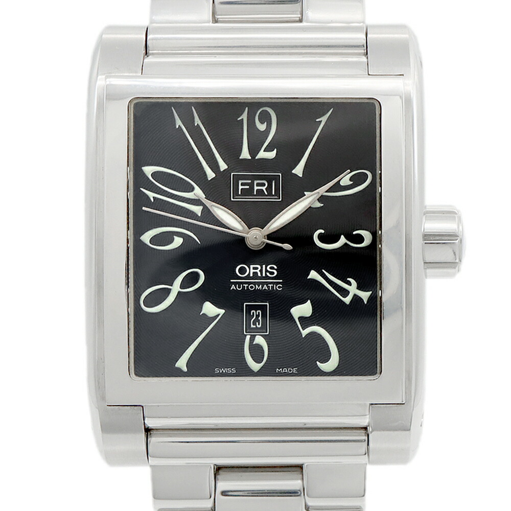 【楽天市場】ORIS オリス マイルス レクタンギュラー 7538 デイデイト 30m防水 裏スケ 黒 ブラック SS ステンレス メンズ ...