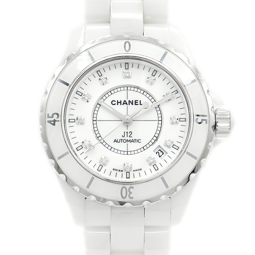 【楽天市場】内部点検済 CHANEL シャネル J12 38mm H1629 12Pダイヤ 純正ダイヤモンド デイト 200m防水 白 ...