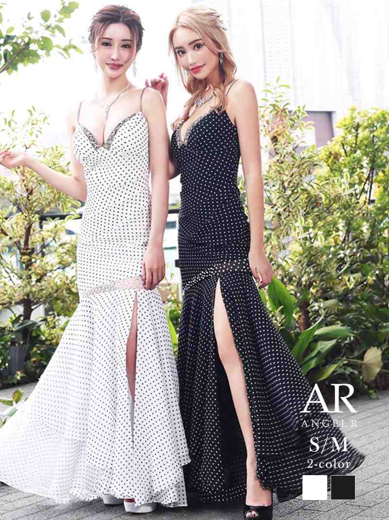 【楽天市場】【SALE】AngelR エンジェルアール キャバ ドレス キャバドレス ロングドレス ロング キャバクラドレス キャバクラ パーティードレス セクシー 韓国ドレス 韓国 ドット ...