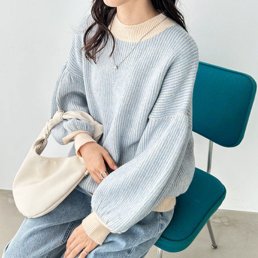 【楽天市場】【最大20%OFFクーポン配布中 16日13:59迄】配色ライン編ハイネックニット レディース 秋冬 トップス ニット セーター ...