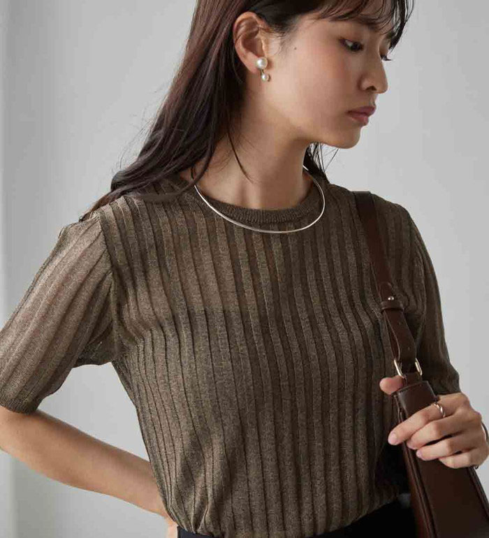 【楽天市場】ニットプルオーバー レディース 5分袖シアーラメリブニット 2025夏 RANAN ラナン M-LL：RyuRyu（リュリュ）