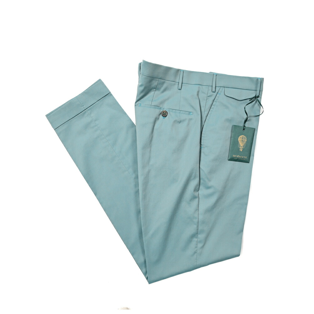 【楽天市場】ベルウィッチ BERWICH VULCANO Z ボルケーノ コットンスラックス ノータック パンツ 春夏 メンズ コットン 100% ターコイズブルー イタリア ブランド ...