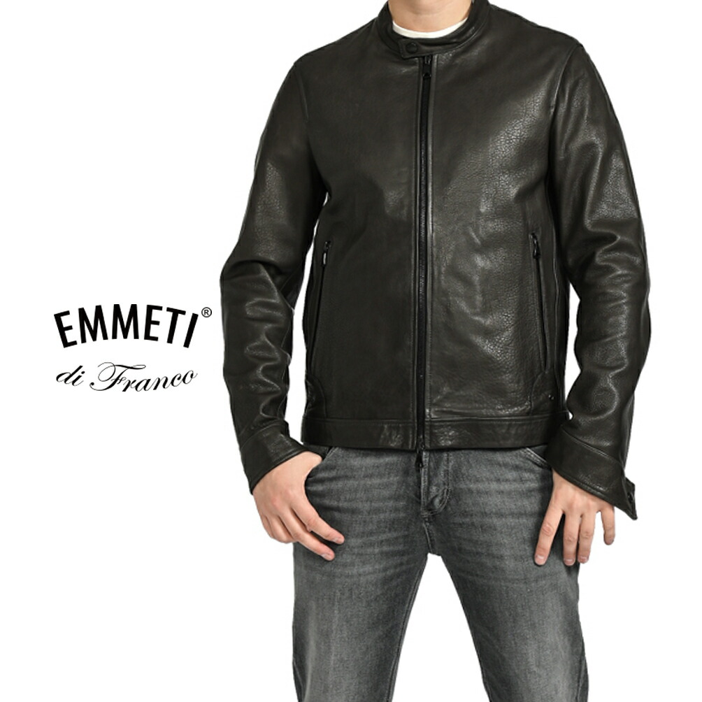 【楽天市場】エンメティ EMMETI レザー ジャケット シングルライダース ブルゾン 春夏 秋 3シーズン メンズ ラムスキン グレインレザー シボ革 100% チャコールグレー イタリア ...