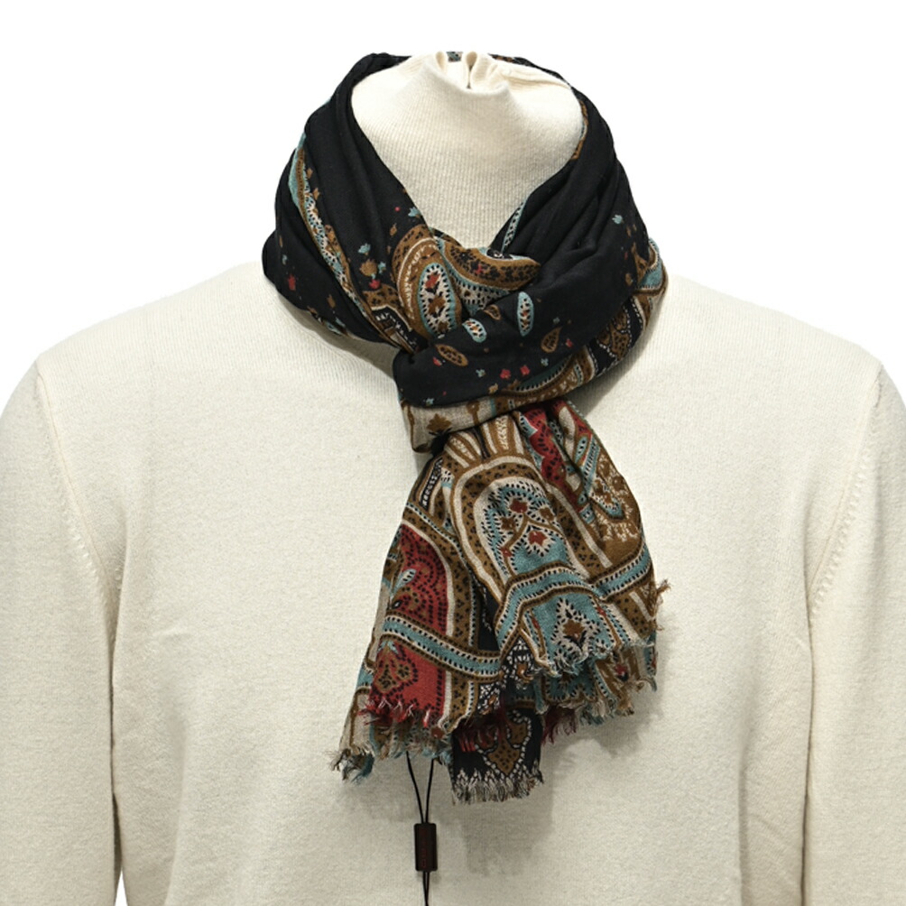 【楽天市場】エトロ ETRO ストール マフラー 春 秋 3シーズン メンズ レディース 男女兼用 カシミヤ モダール ペイズリー ブラック ...