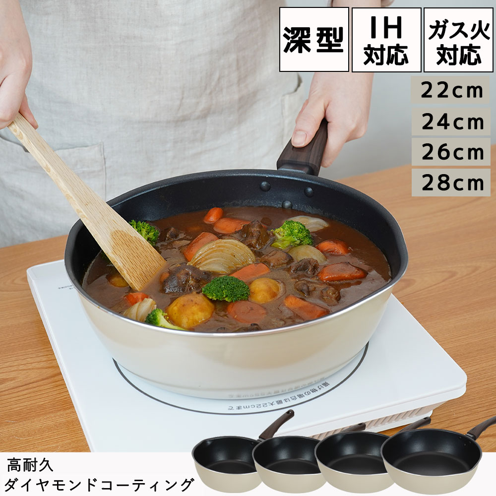 【楽天市場】フライパン 深型 ih 22cm 24cm 26cm 28cm 和平フレイズ マルチパン ガス IH対応 フッ素 ふっ素 お弁当 深型フライパン 深め 鍋 コンパクト トリガー ...