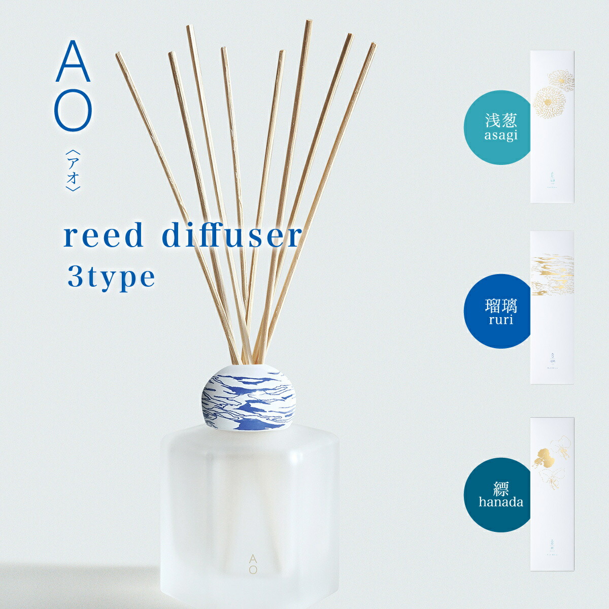【楽天市場】AO Reed Diffuser アオ リードディフューザー 葱 瑠璃 縹 青 伝統色 新撰組 インテリア デフューザー：エム ...