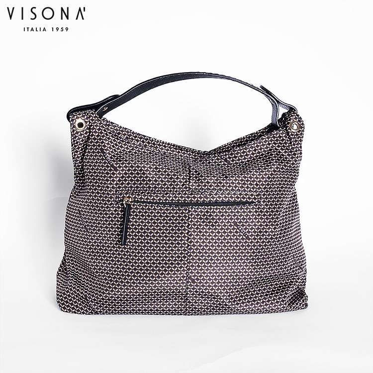 【楽天市場】VISONA ヴィソナ VS-021 レディース ハンドバッグ ワンハンドル ナイロン 牛革 レザー 本革 ブラック ファスナー開閉 ポケット付き イタリア製 zzz：グローバルスタンス