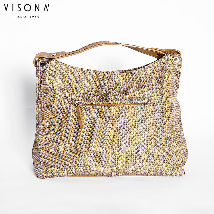 【楽天市場】VISONA ヴィソナ VS-021 レディース ハンドバッグ ワンハンドル ナイロン 牛革 レザー 本革 マスタード イエロー ファスナー開閉 ポケット付き イタリア製 zzz ...