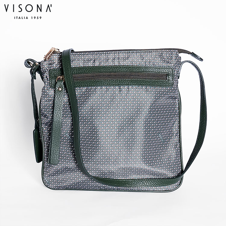 【楽天市場】VISONA ヴィソナ VS-033 レディース ショルダーバッグ ナイロン 牛革 レザー 本革 フォレスト グリーン ポケット付き イタリア製 zzz：グローバルスタンス