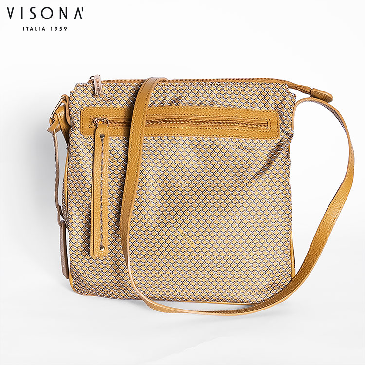 【楽天市場】VISONA ヴィソナ VS-033 レディース ショルダーバッグ ナイロン 牛革 レザー 本革 マスタード イエロー ポケット付き イタリア製 zzz：グローバルスタンス