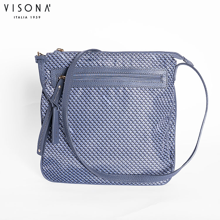 【楽天市場】VISONA ヴィソナ VS-033 レディース ショルダーバッグ ナイロン 牛革 レザー 本革 ブルーグレー ポケット付き イタリア製 zzz：グローバルスタンス