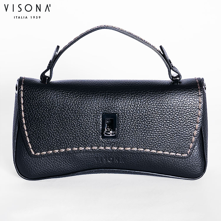 【楽天市場】VISONA ヴィソナ VS-031 レディース ハンドバッグ 牛革 レザー 本革 ブラック ホック開閉 肩掛け可能 ショルダーストラップ付き ポケット付き イタリア製 zzz ...