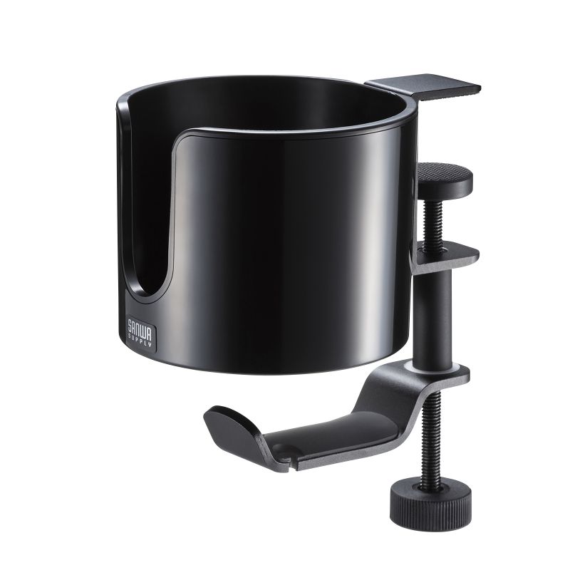 【楽天市場】ドリンクホルダー付きバッグハンガー クランプ固定式 マグカップ対応 カップホルダー ヘッドホンホルダー 金属製ハンガー 360°回転 机 PCデスク PDA-STN76BK サンワ ...