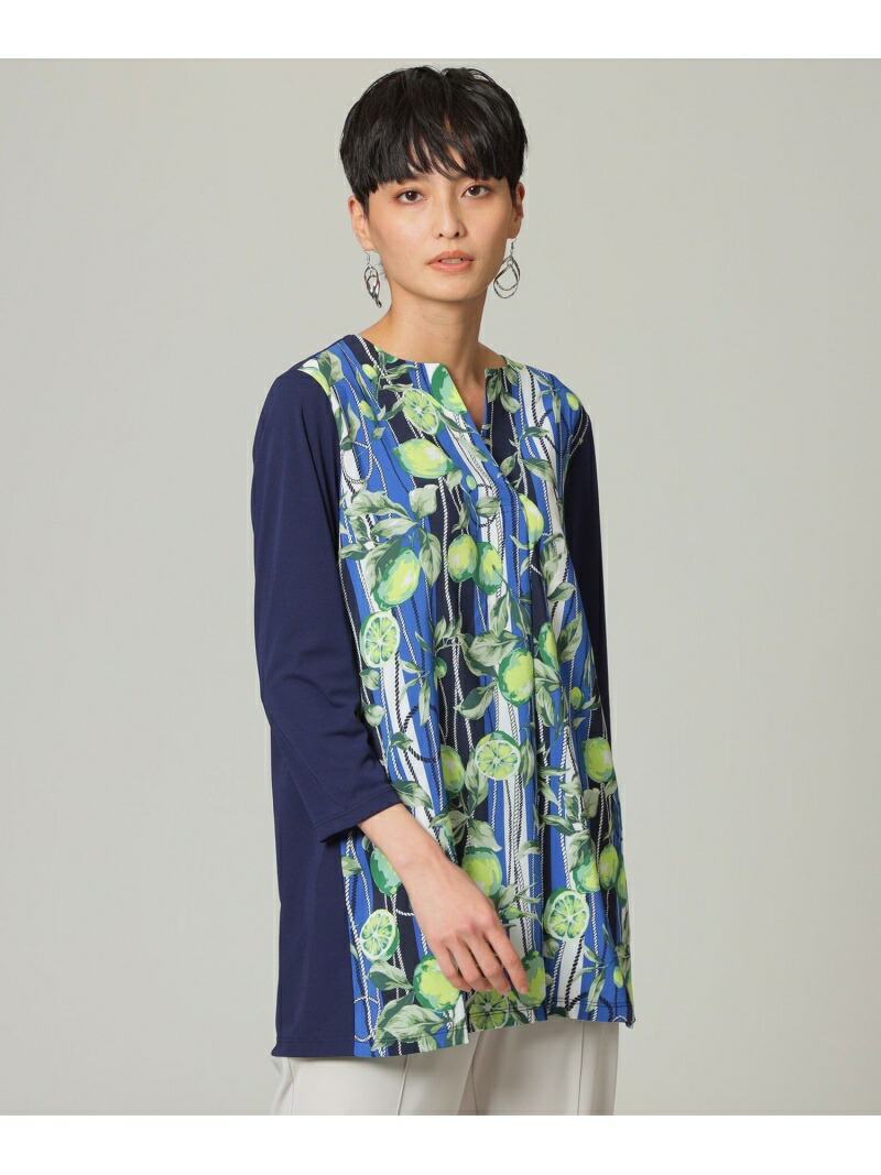 【楽天市場】【SALE／23%OFF】【ウォッシャブル】【接触冷感】ストライプリモーネプリントチュニックカットソー EVEX by ...