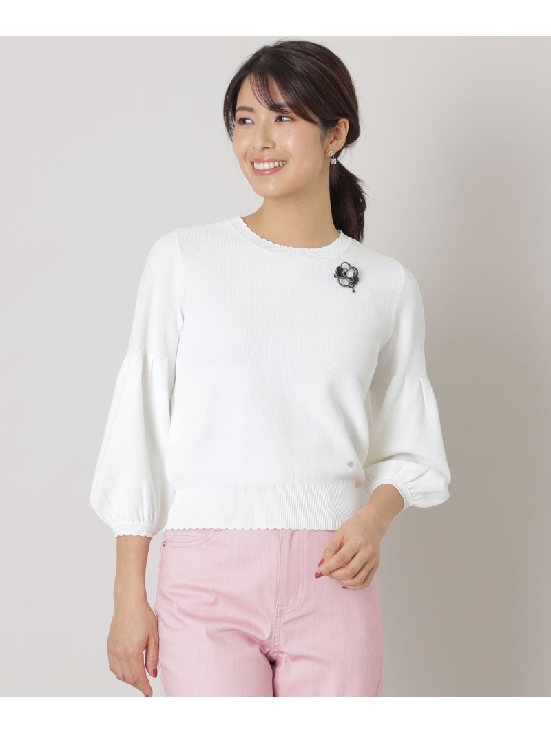 【楽天市場】レーヨンナイロン パフスリーブ ニット TO BE CHIC トゥー ビー シック トップス ニット ホワイト ブラック ピンク ...