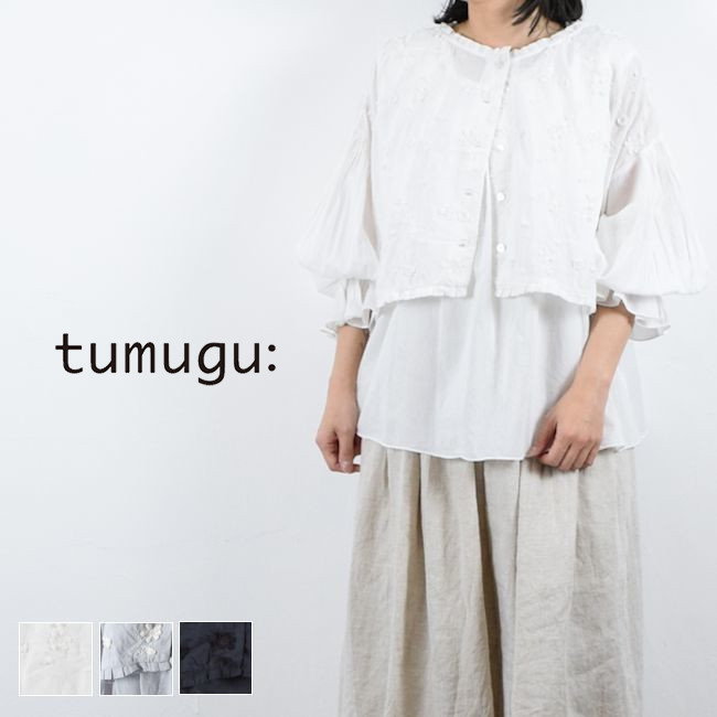 【楽天市場】【動画あり】 tumugu(ツムグ)3Dフラワー刺恕ﾕボイル セット ブラウス 3colortb24135：SCAMP CLOTHING
