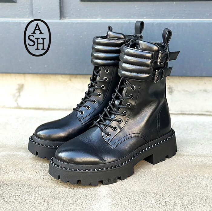 【楽天市場】アッシュ レースアップ厚底ブーツ ASH GUN ショートブーツ コンバットブーツ レザーブーツ ベルト スタッズ レディース ...