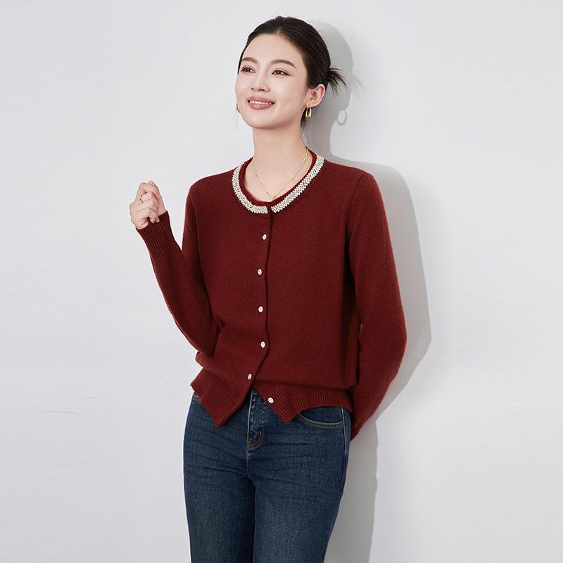 【楽天市場】ニットカーディガン レディース 上質 凝ったデザイン 高級感 ラインストーンボタン シングルボタン ラウンドネック 長袖 ゆったり ...