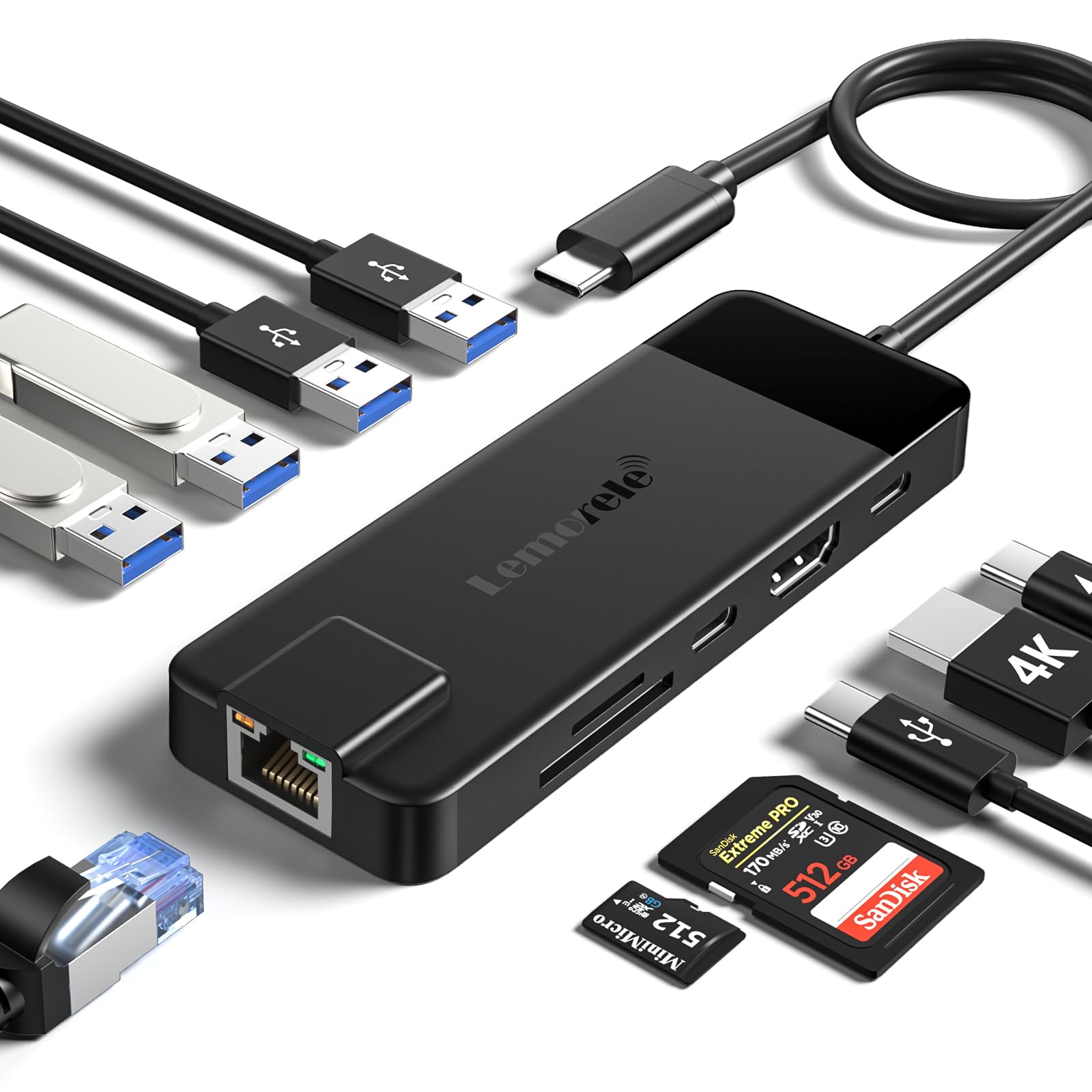 【楽天市場】ドッキングステーション USB C ハブ 10-in-1 USB Type-c 変換アダプタ Lemorele usb c hub （1*LAN/4K@30Hz HDMI/2 ...
