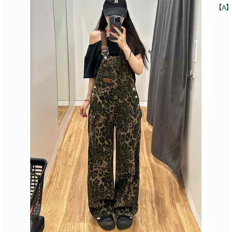 【楽天市場】デニム ジーンズ おしゃれ Li 衣類 マルチ ポケット ヒョウ 柄 デニムオーバーオール 女性 24 秋 作業着 ワイド レッグ ...