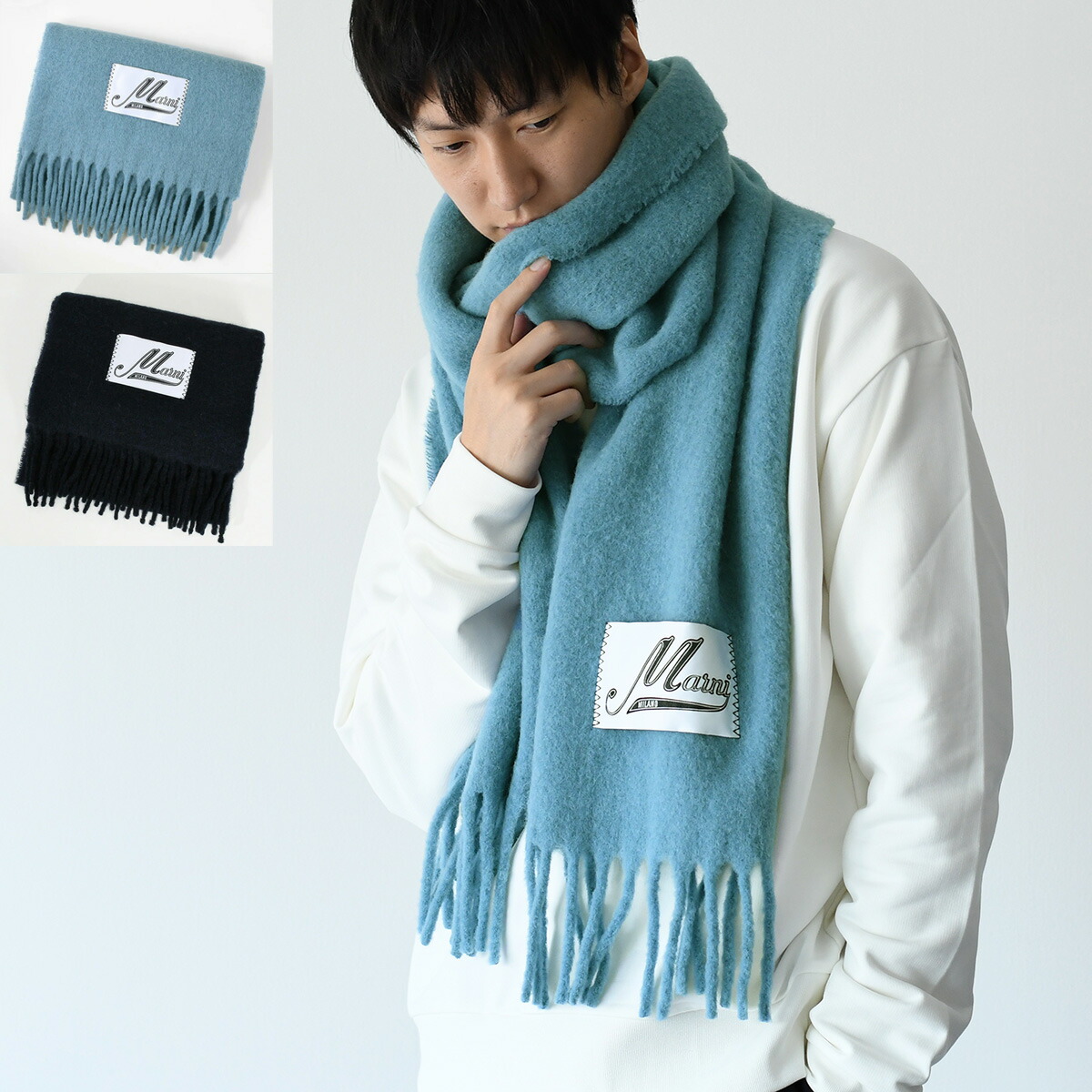 【楽天市場】MARNI マルニ ロゴパッチスカーフ ブラッシュドアルパカ製 ASZC0005A0 UTW918 メンズ ユニセックス マフラー ...