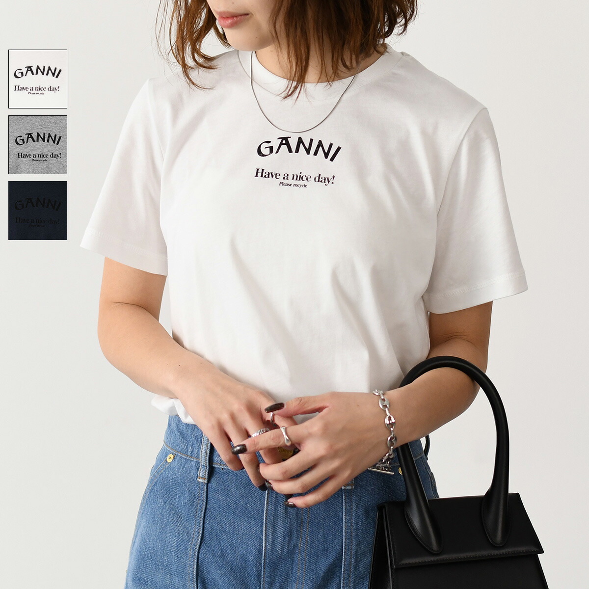 【楽天市場】GANNI ガニー リラックス ネック T シャツ トップス T3561 レディース ホワイト ネイビー グレー 白 ブランドロゴ ...