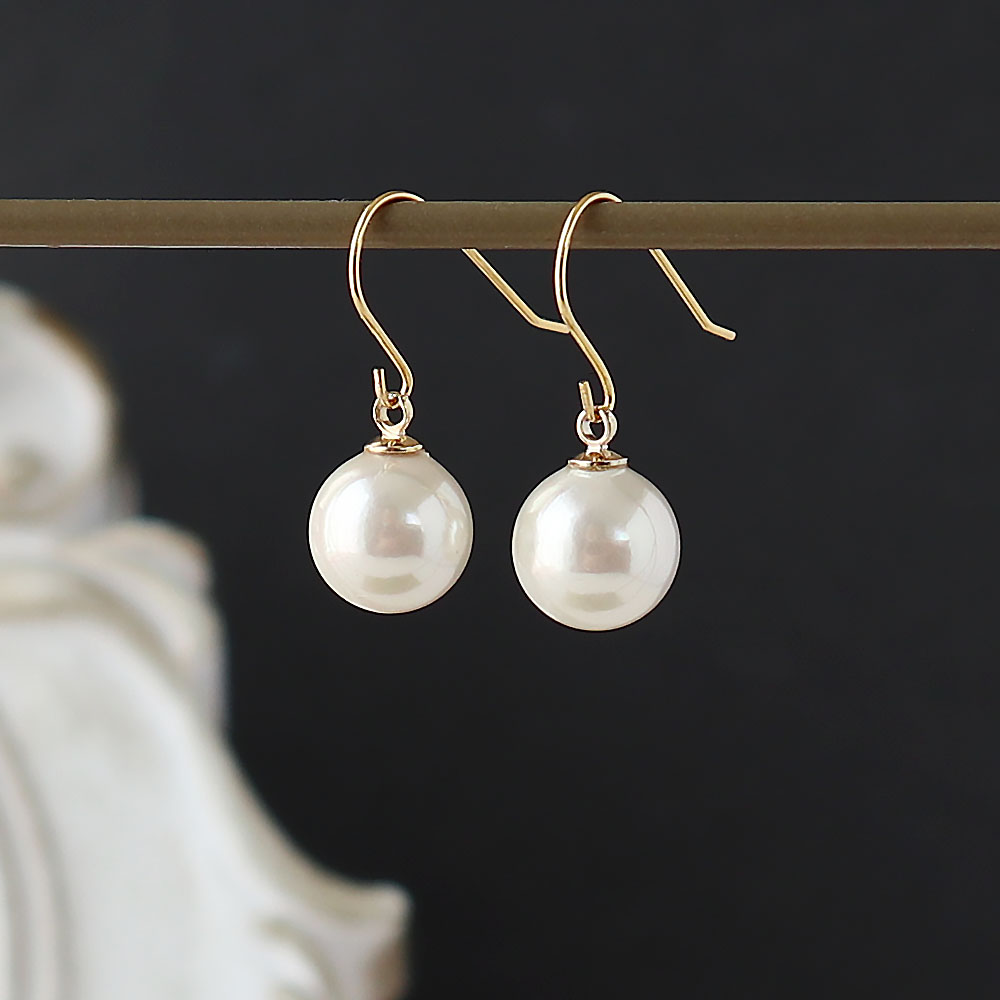 【楽天市場】みがき貝パール ホワイト 約8mm / 14kgf ゴールドフィールド製 フック ピアス ゴールド 『ハンドメイドアクセサリー』『選べるピアス＆イヤリング金具:14kgf 真鍮 ...