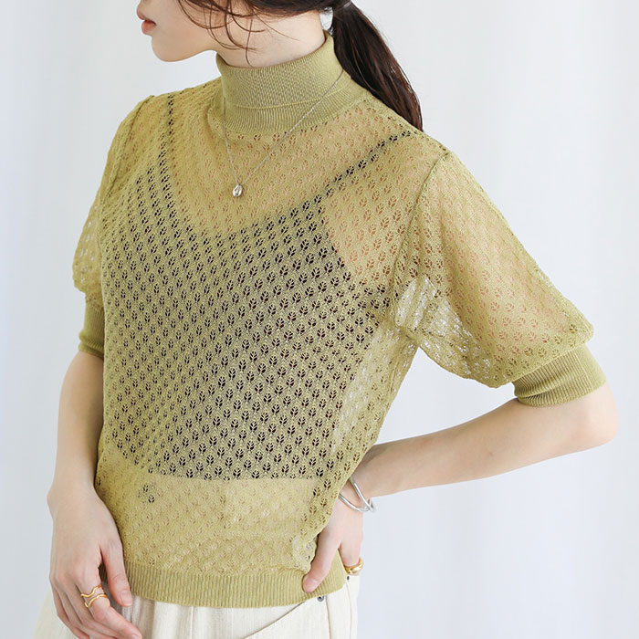 【楽天市場】【クーポン利用で2,000円OFF】透かし編みハーフスリーブサマーニット / レディース 春夏 サマーニット 透かし編みニット ...