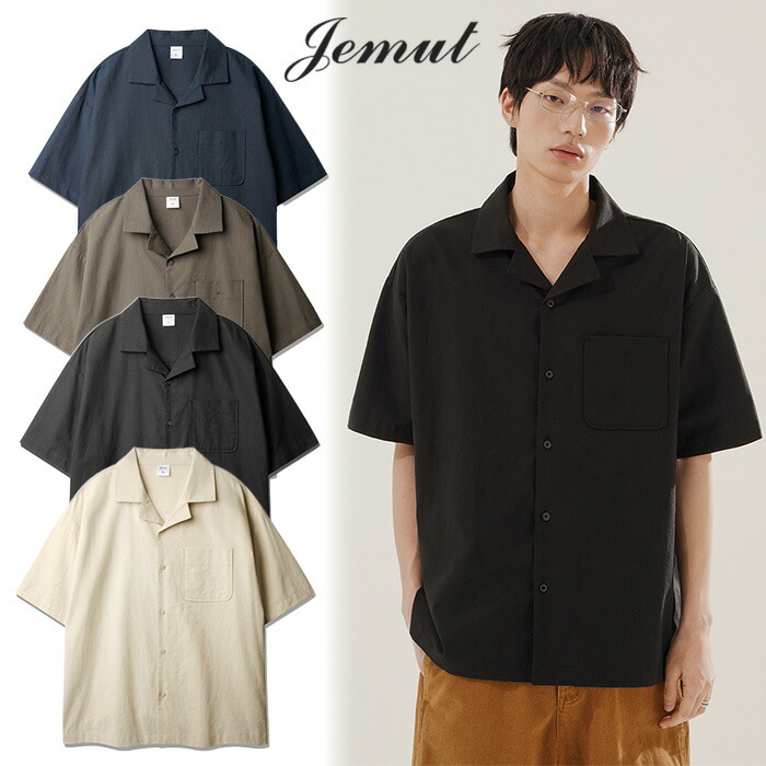 【楽天市場】【購入特典Tシャツ付き！】 JEMUT シャツ OPEN COLLAR LINEN LIKE SHORT SLEEVE SHIRT ...
