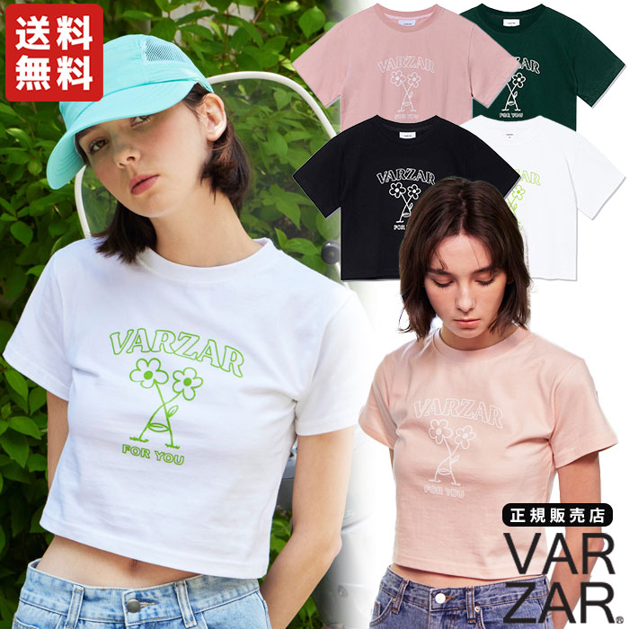 【楽天市場】【正規販売店】VARZAR Tシャツ 半袖 Flower Crop T-Shirts ☆ クロップ丈 プリント ロゴ レディース カジュアル Uネック コットン 無地 韓国 ...