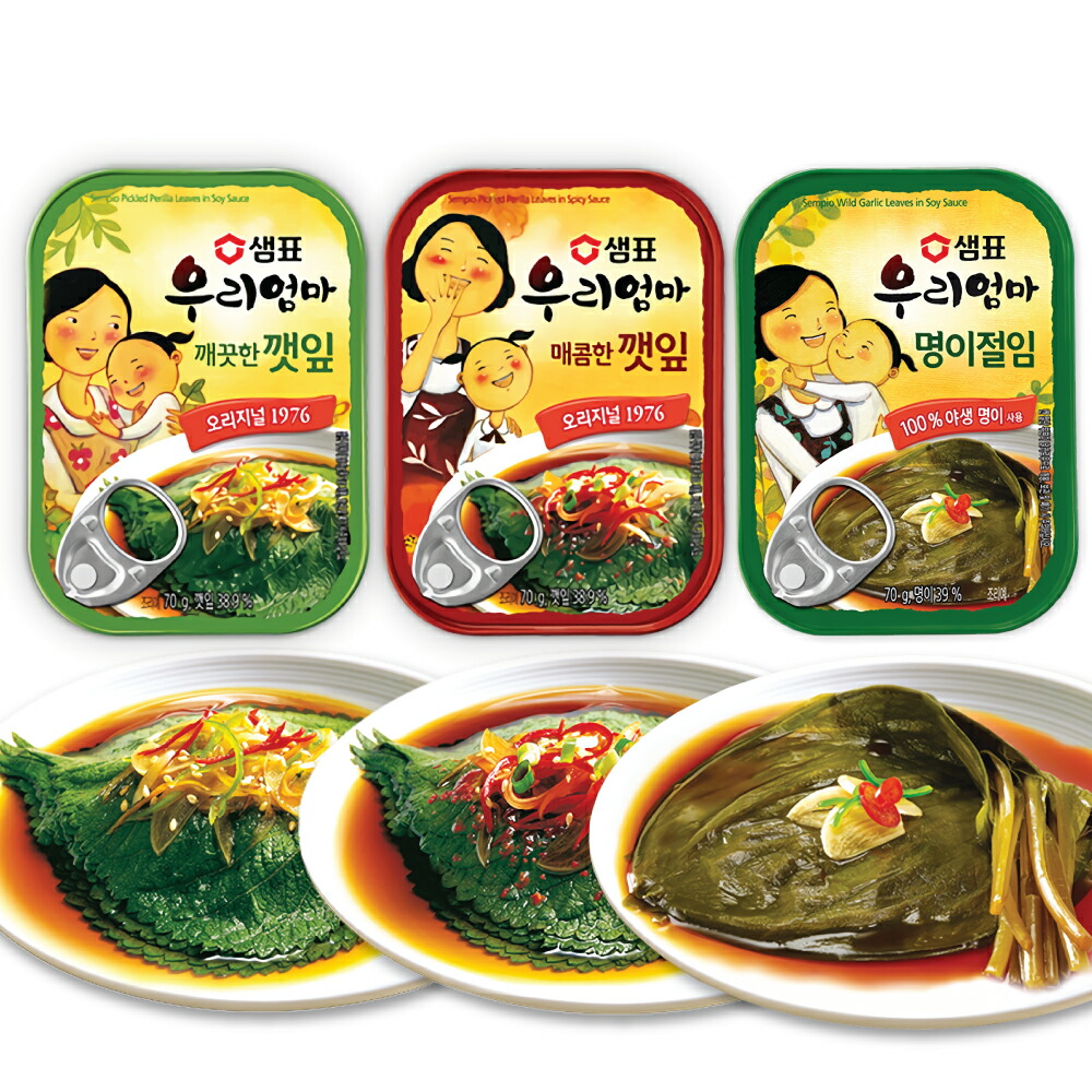 【楽天市場】センピョ えごまの葉キムチ ミョンイナムル 3種 セット / エゴマの葉 甘口 辛口 ギョウジャニンニクの醤油漬け 韓国おかず：韓国フリーマー
