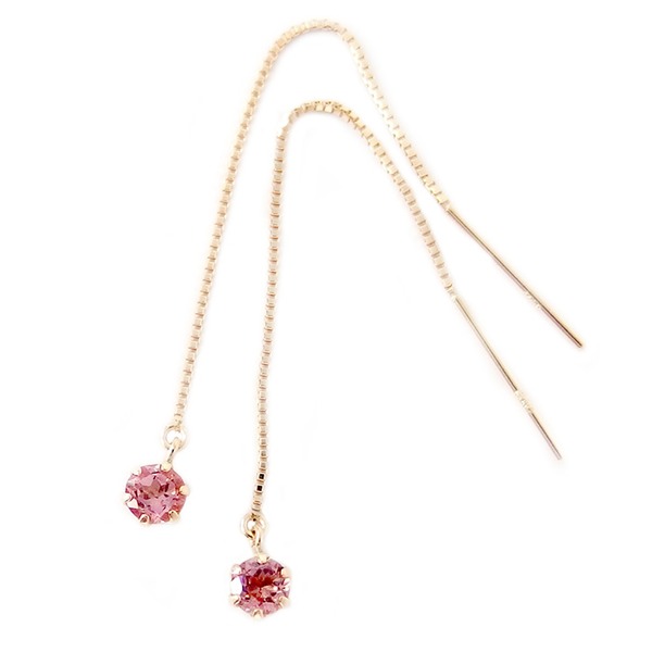 【楽天市場】ピアス ピンクトルマリン K18イエローゴールド 10月 誕生石 アメリカン バースデーピアス ロングピアス 揺れる チェーン ...