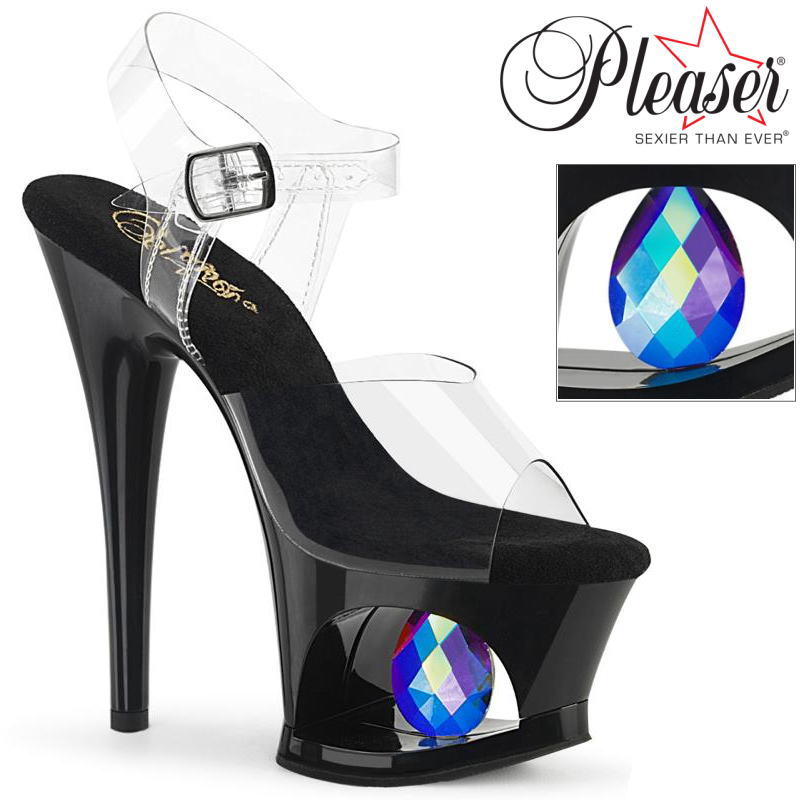 【楽天市場】プリーザー 厚底 ヒールサンダル ブラック 7インチ/7inch 18cmヒール アンクルストラップ ビジュー ピンヒール レディース ポールダンス ヒール シューズ 靴 プリーザ ...