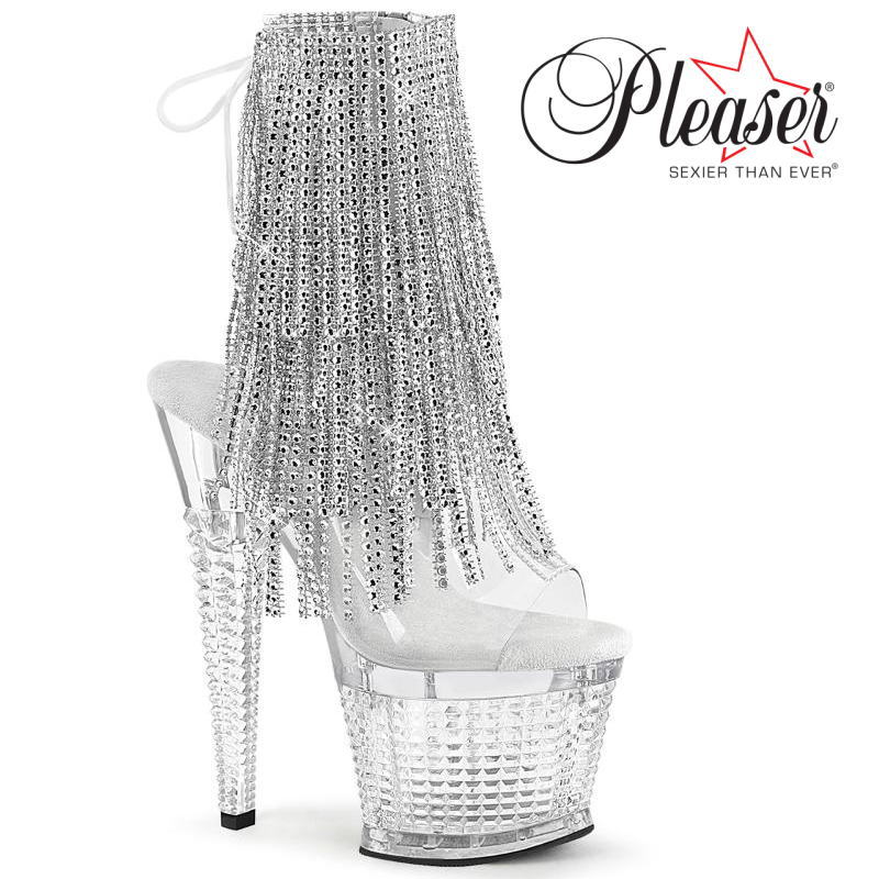 【楽天市場】オリジナル特典付 プリーザー 厚底 フリンジブーツ シルバー/クリア 7インチ/7inch 18cmヒール ロングブーツ オープントゥ ハイヒール ピンヒール ヒール ポールダンス ...