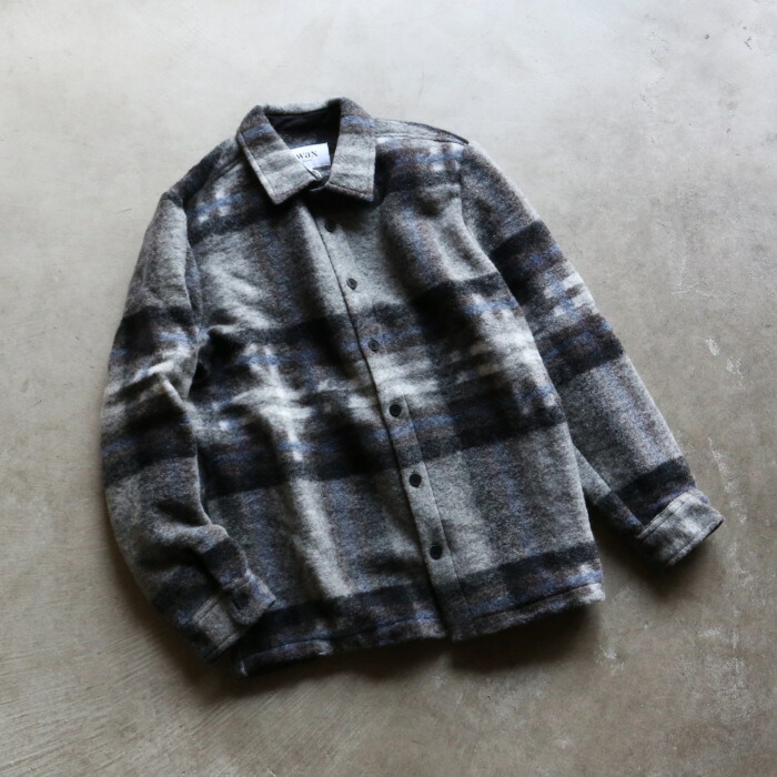 【楽天市場】ワックスロンドン ユニセックス wax london ウールチェック オーバー シャツ NOLAN OVERSHIRT グレー× ...