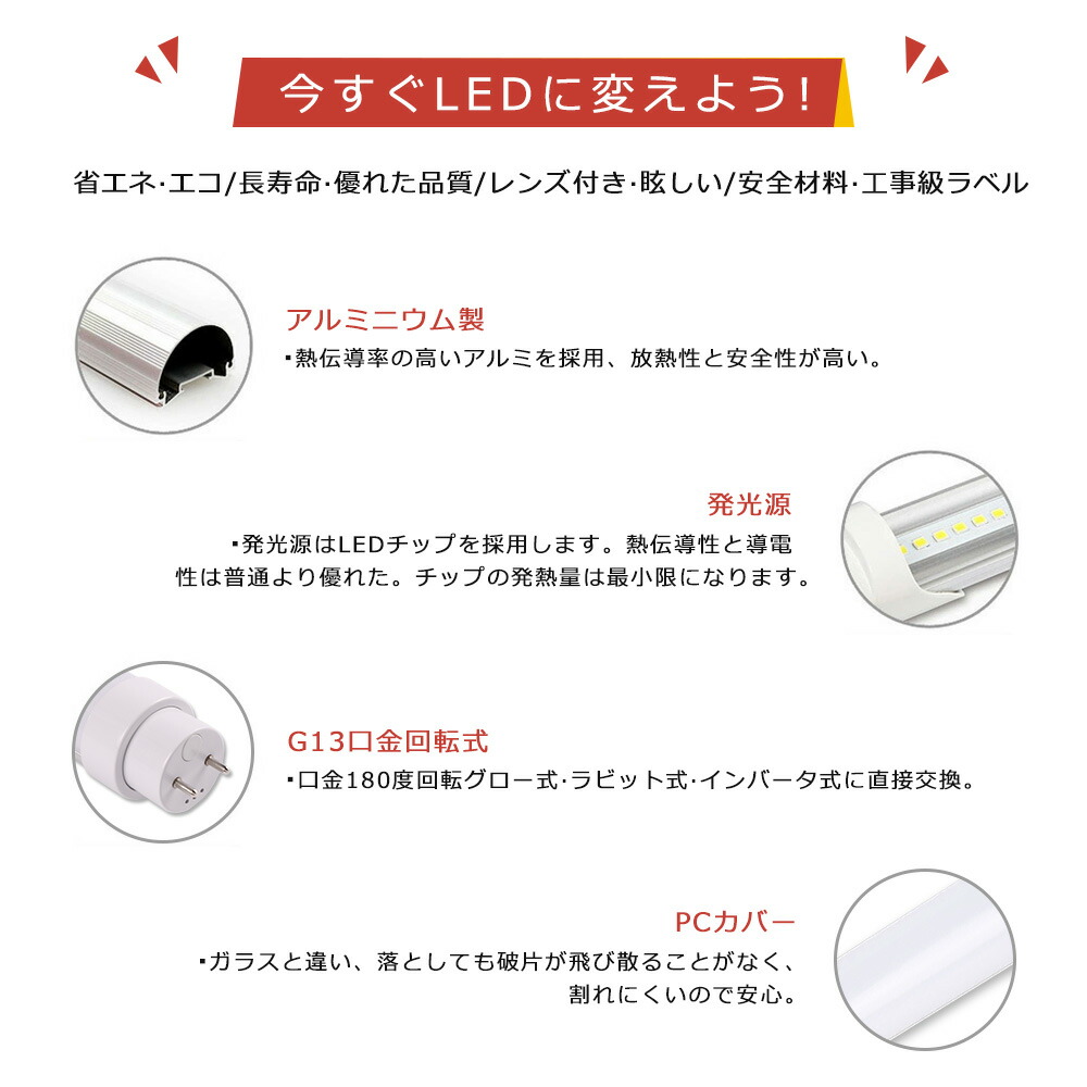 【楽天市場】全工事不要 LED蛍光灯 30W形 直管 630MM 消費電力15W 3000LM 色選択 G13口金 管径30MM LED直管 ...