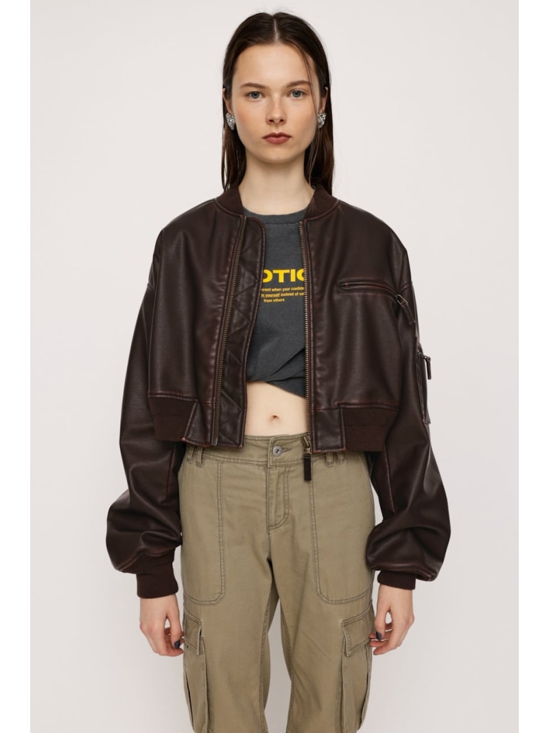 【楽天市場】VINTAGE F/LEATHER CROP ブルゾン SLY スライ ジャケット・アウター ブルゾン・ジャンパー ブラウン ...